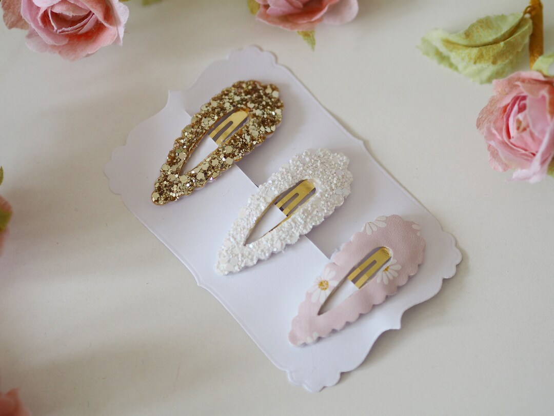 Set of 3 Snap Clips, Pink Daisy Floral Print Hair Clips, Spring Summer ...