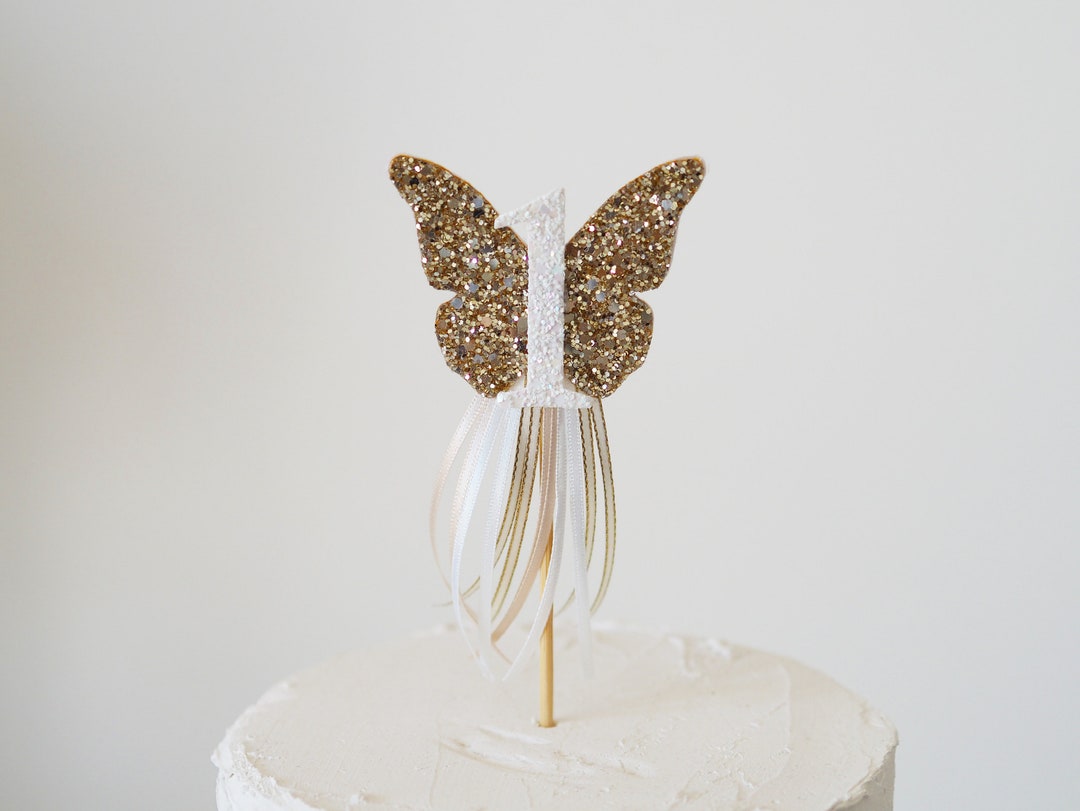 Butterfly Cake Topper, Gold Glitter Butterfly, Cake Smash, First ...