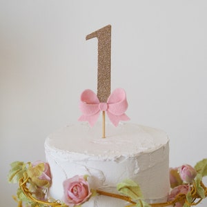 Pink Bow Cake Topper, One Cake Topper, Birthday, Cake Smash, Glitter - Etsy