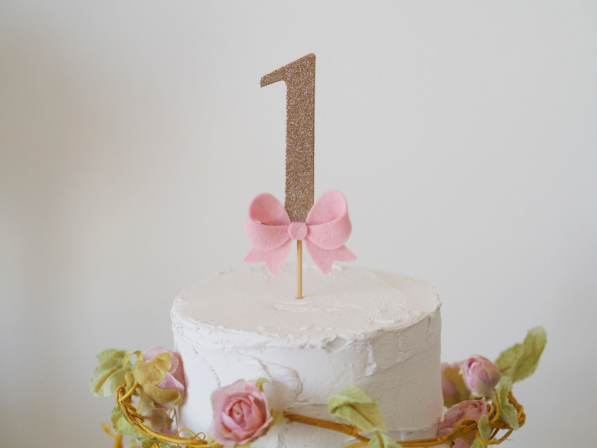 Pink Bow Cake Topper, One Cake Topper, Birthday, Cake Smash, Glitter - Etsy