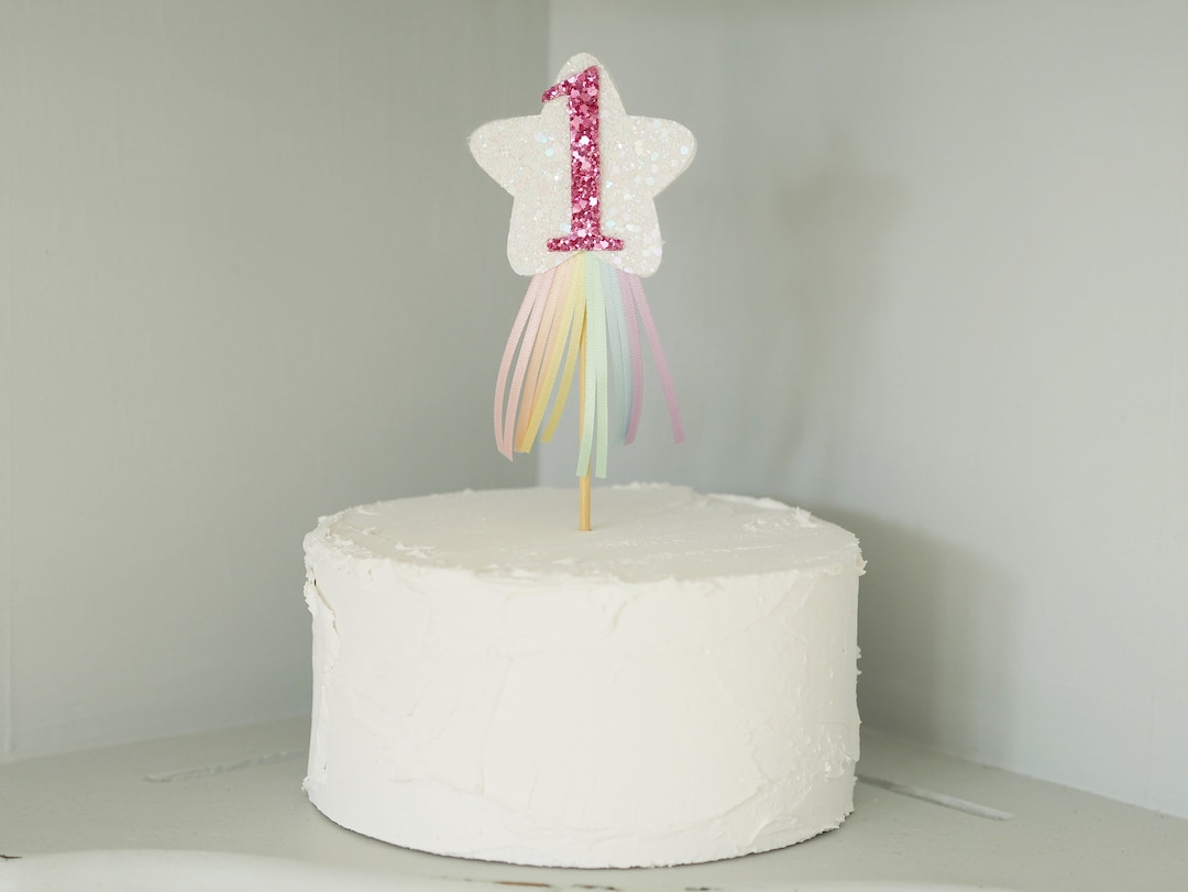 Rainbow Ribbon Cake Topper, Pastel Rainbow, Glitter Star, Cake Smash ...
