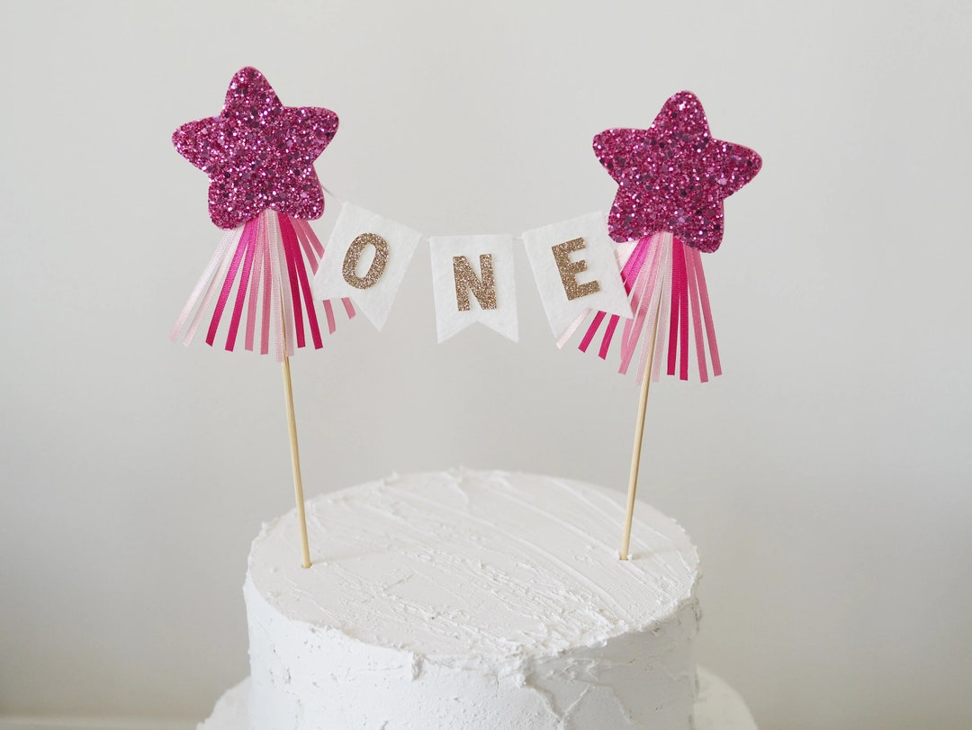 Pink Glitter Star Cake Topper, Pink Ombre, Shooting Star, First ...