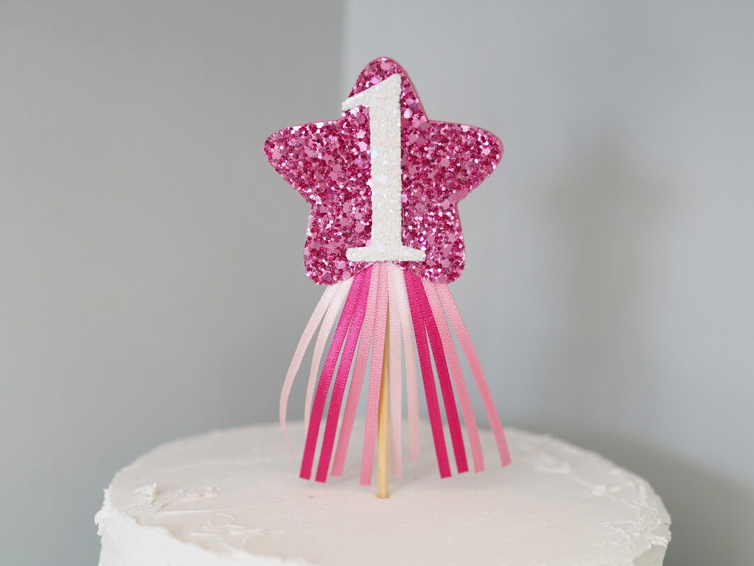 Pink Star Cake Topper,pink Glitter, Glitter Star, Cake Smash, First ...