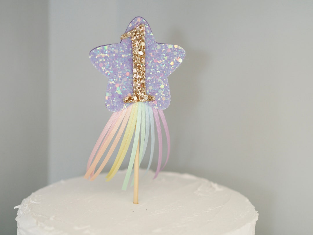Rainbow Ribbon Cake Topper, Pastel Rainbow, Glitter Star, Cake Smash ...