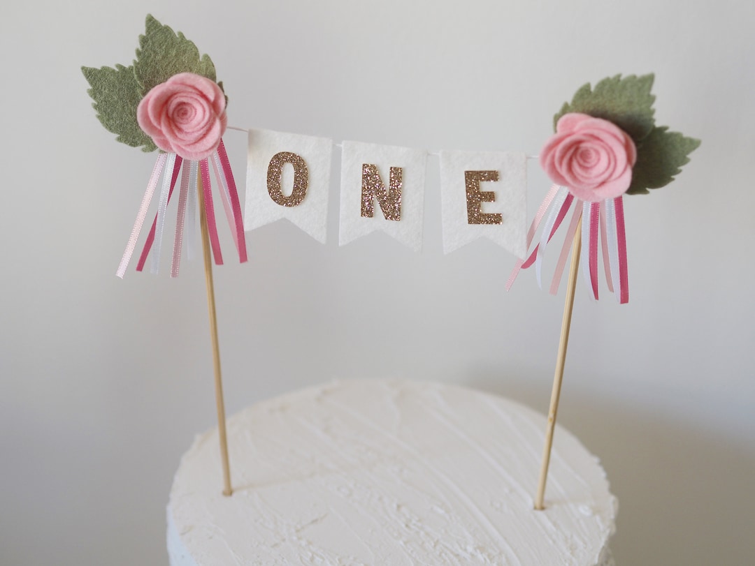One Cake Topper, Felt Flower Glitter Details Perfect for Cake Smash ...