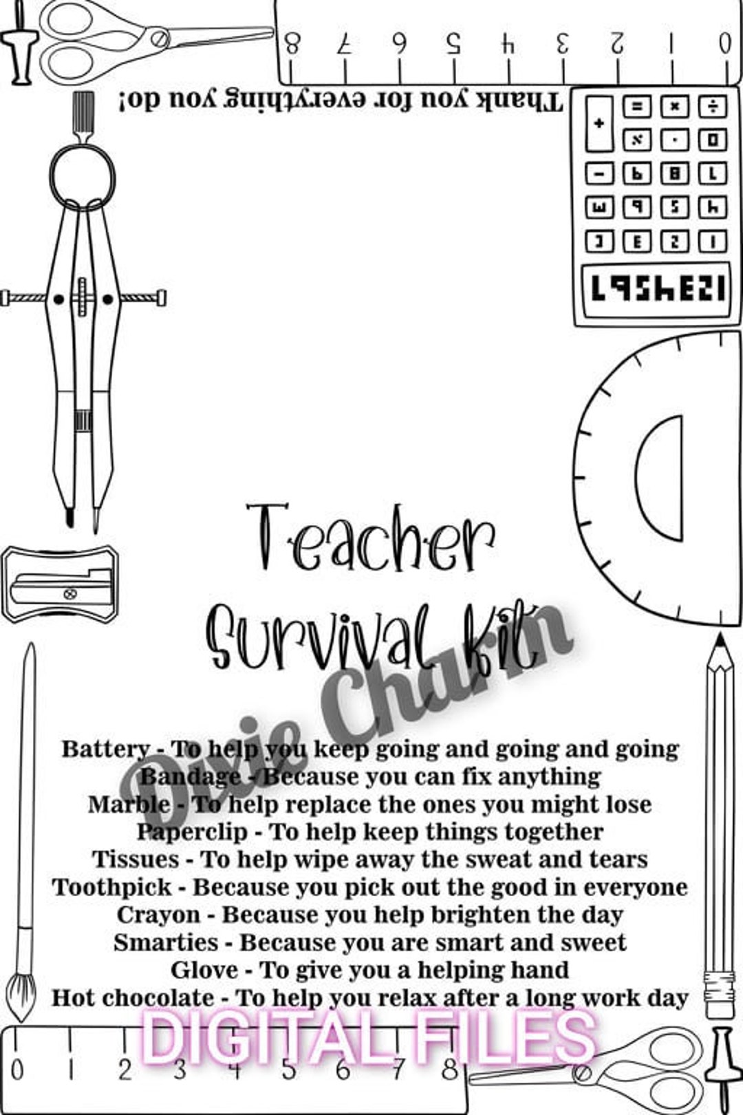 Teacher Survival Kit DIGITAL FILE Labels Back to School Teacher ...
