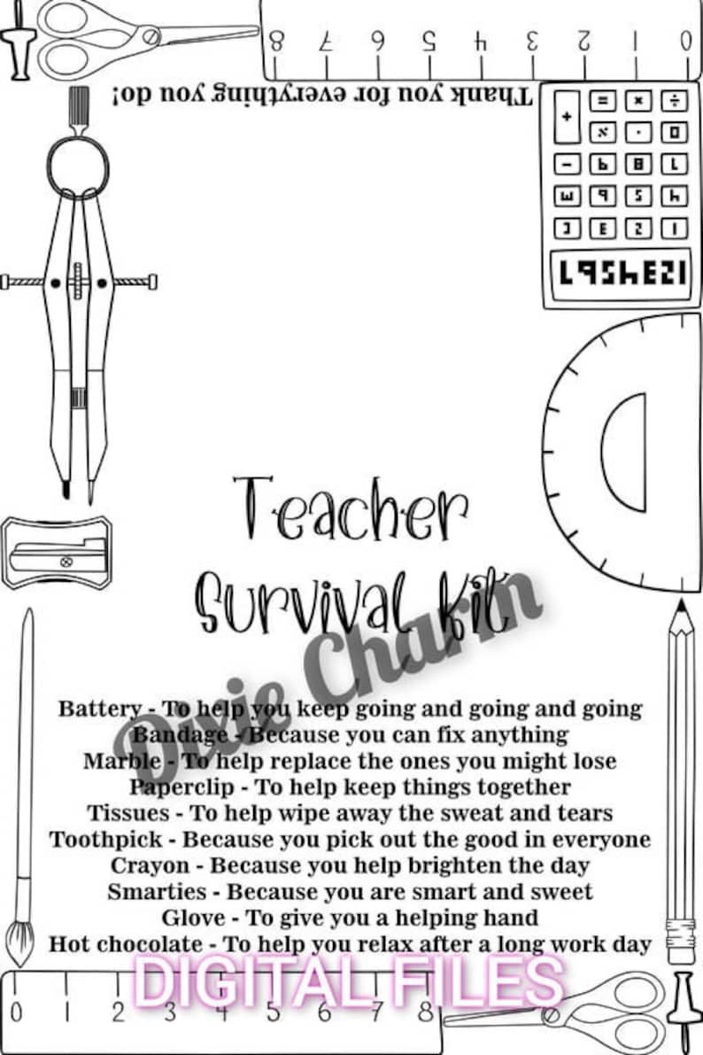 Teacher Survival Kit DIGITAL FILE Labels Back to School Teacher ...