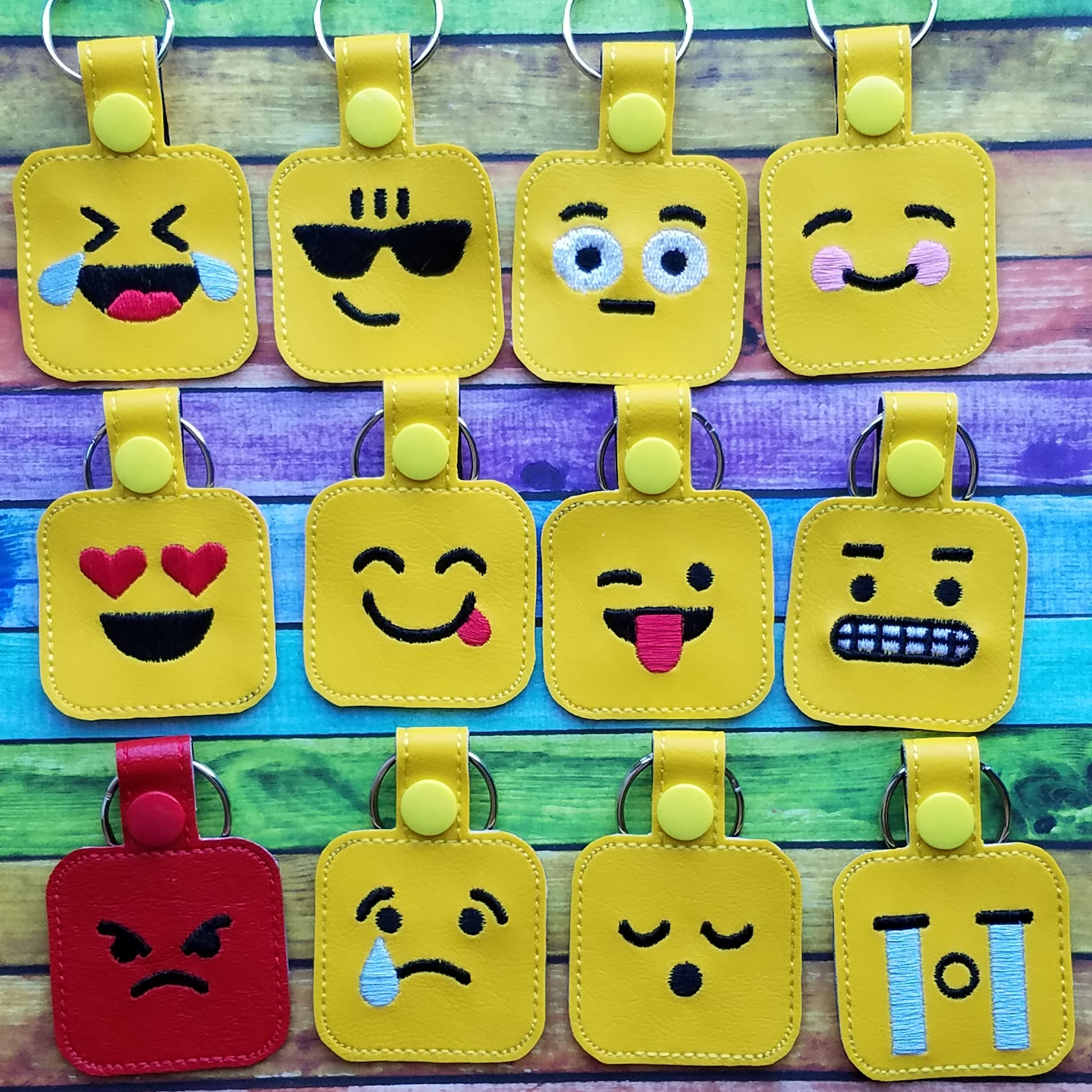 Square Emoticon Snap Tab Key Chains Key Fobs Zipper Pulls Set of 12 ...