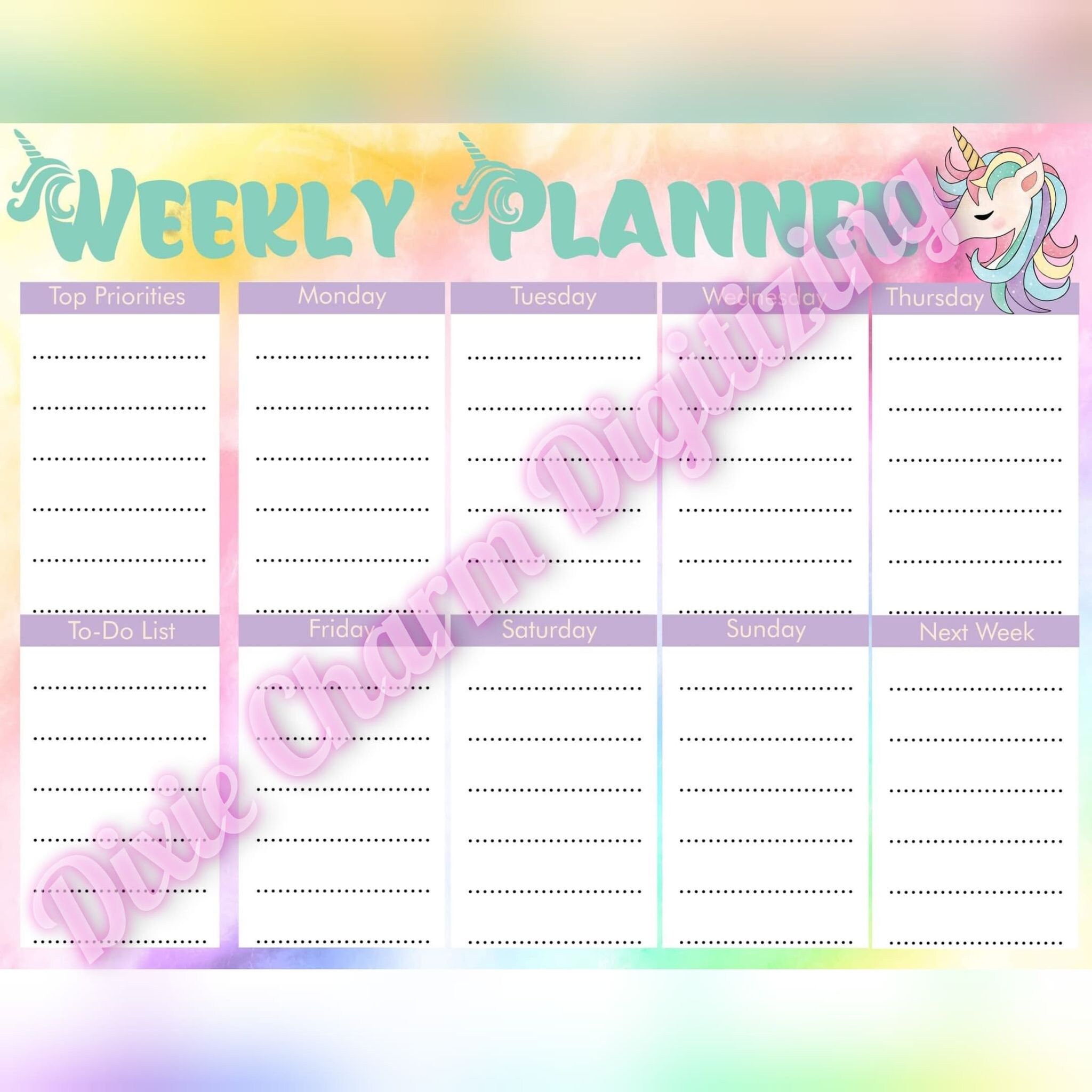 Unicorn Weekly Planner Printable Digital File 8.5x11 - Etsy