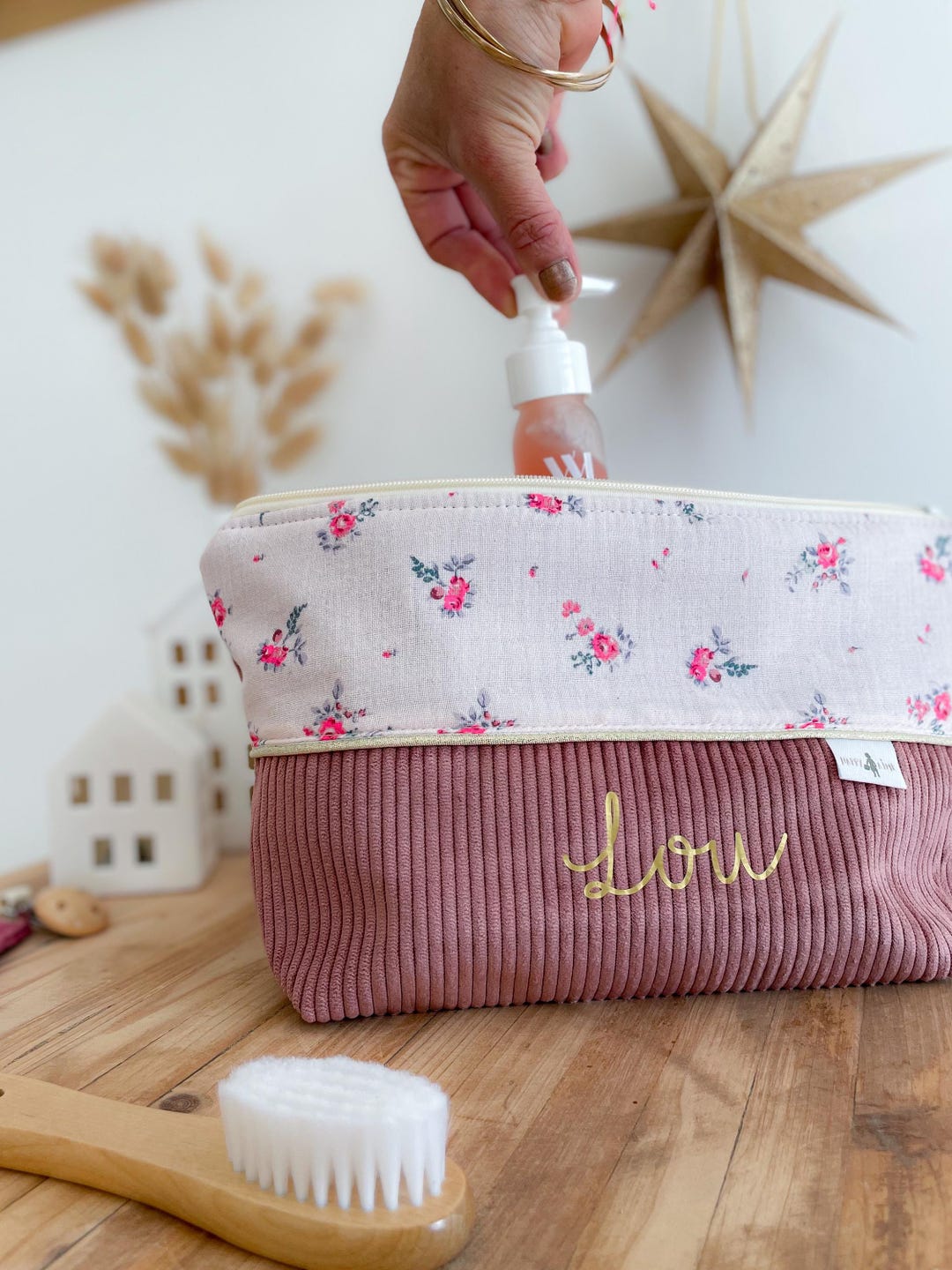 Personalized Baby Toiletry Bag in Pink Corduroy and Liberty Print - Etsy