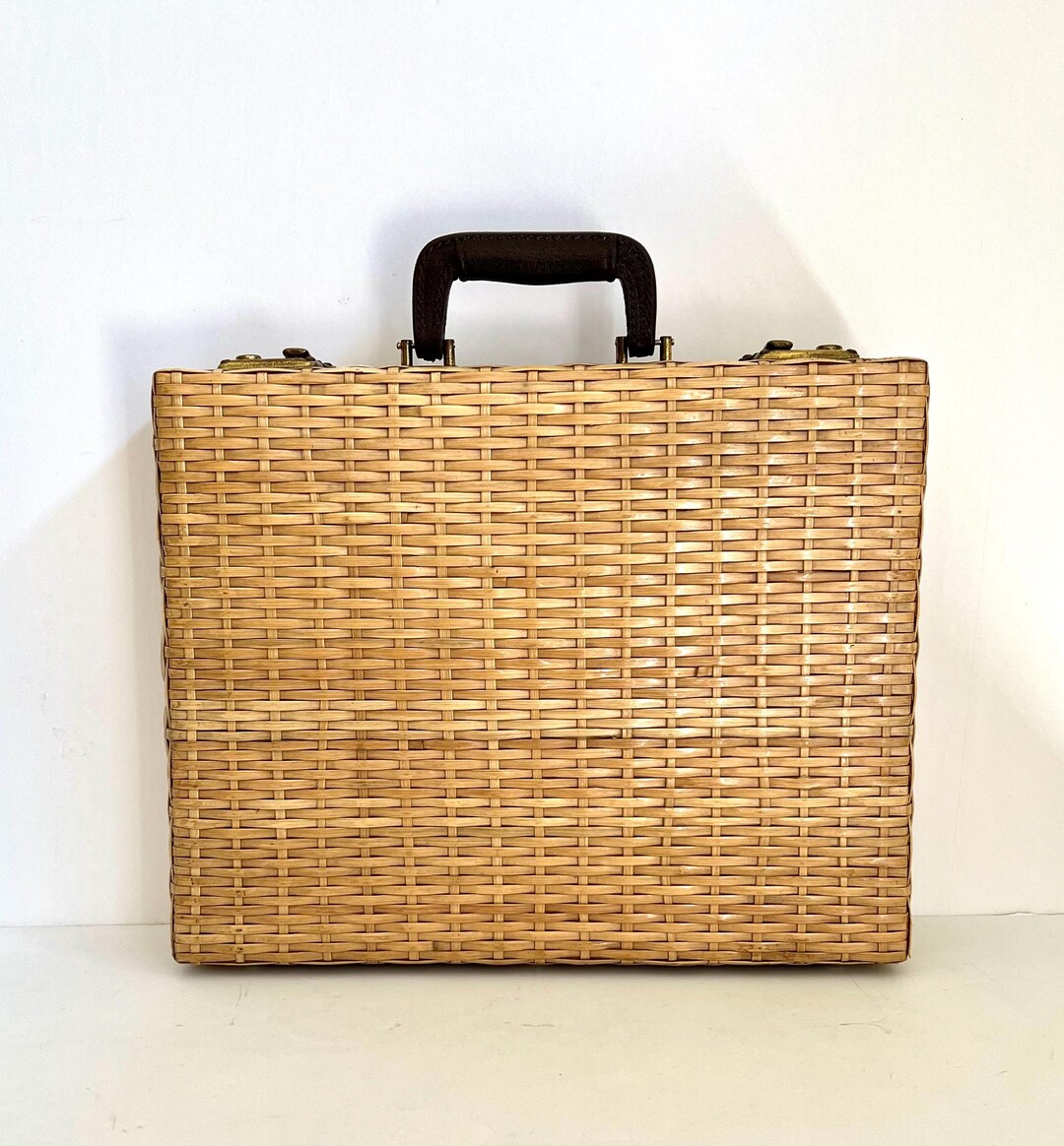 Vintage Faux Wicker Briefcase - 1970's - Brass Hardware - Plastic ...