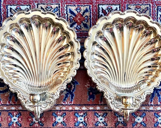 Vintage Brass Shell Wall Sconce Candleholders – Nautical Decor, Set of ...