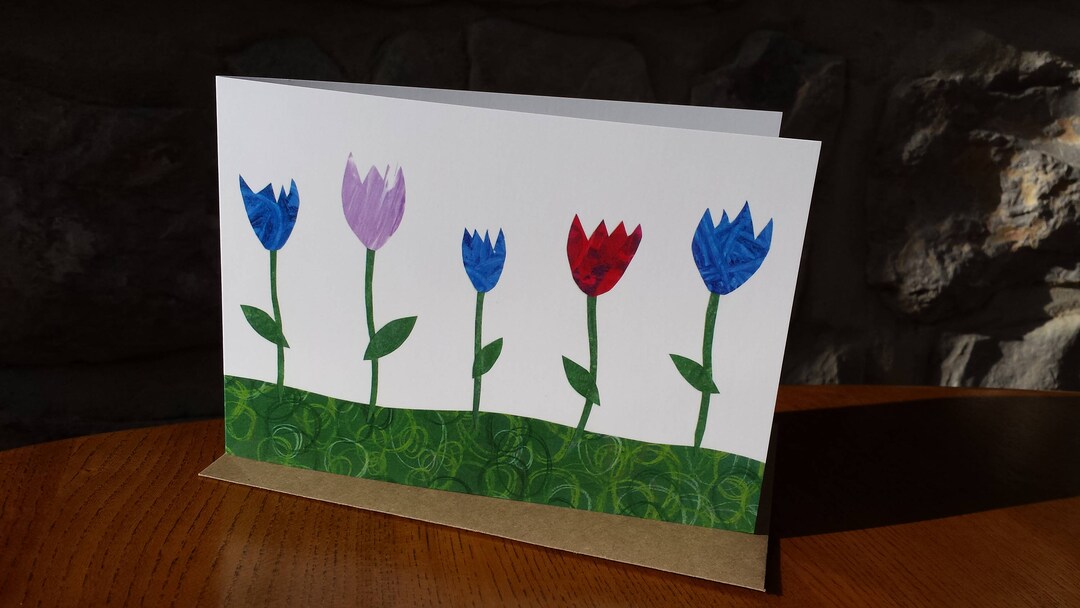 Tulip Flowers Card Printed From an Original Paper Collage Thinking of ...