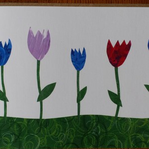 Tulip Flowers Card Printed From an Original Paper Collage Thinking of ...