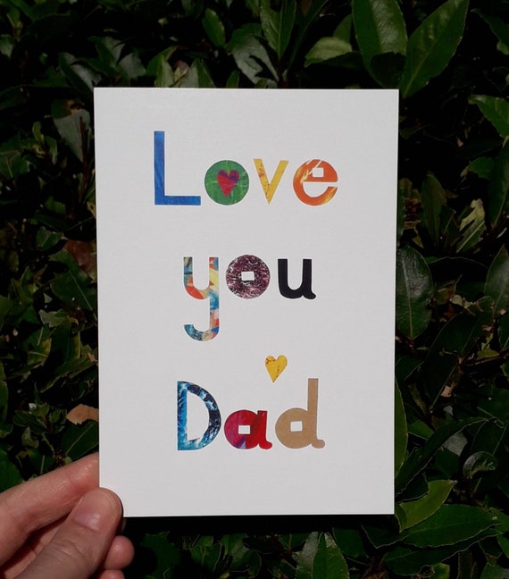 Love You Dad Card Blank Inside Colourful Collaged Lettering - Etsy