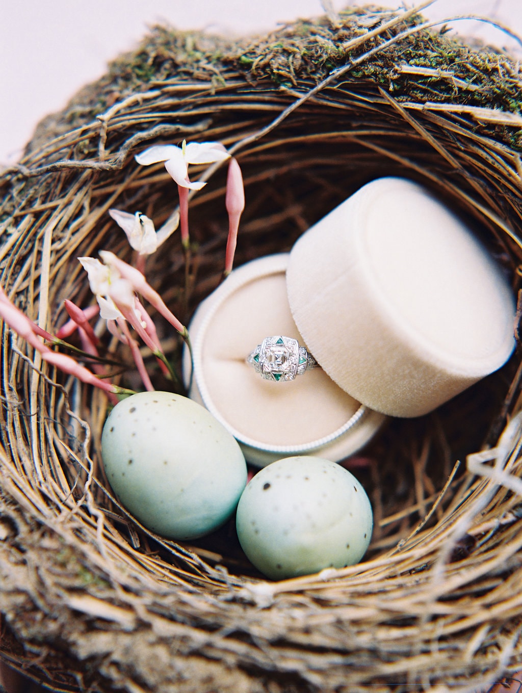 Round velvet ring box vintage style champagne | Etsy