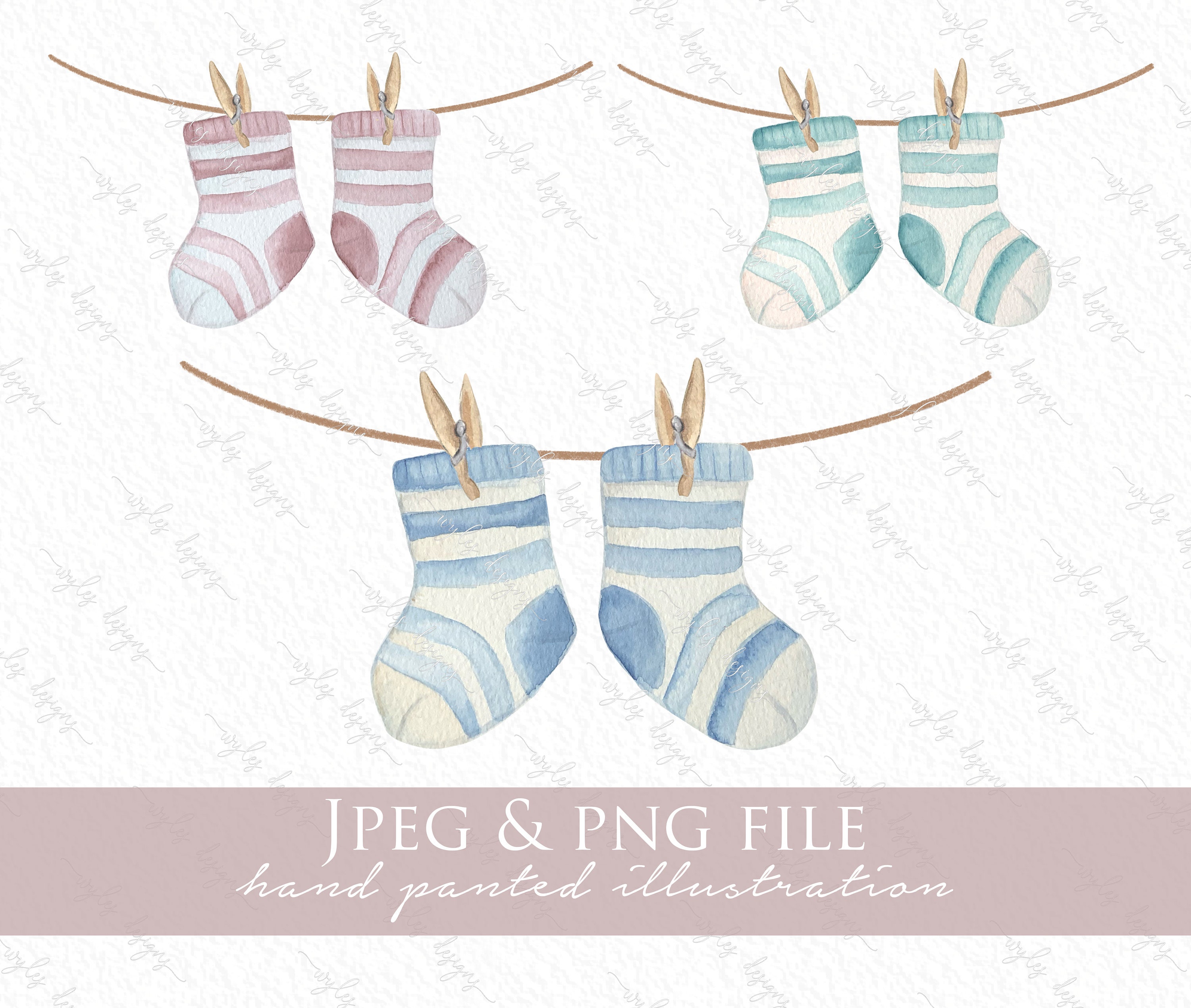Watercolour Baby Clip Art, New Baby Socks Illustration Clipart Digital ...
