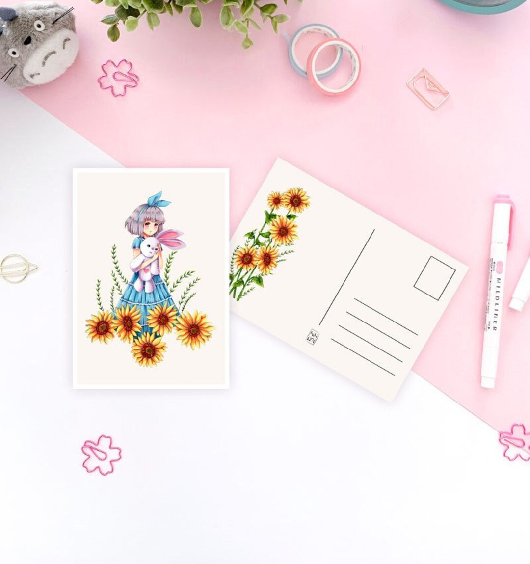 Anime Art Postcard: Kawaii Sunflower - Etsy
