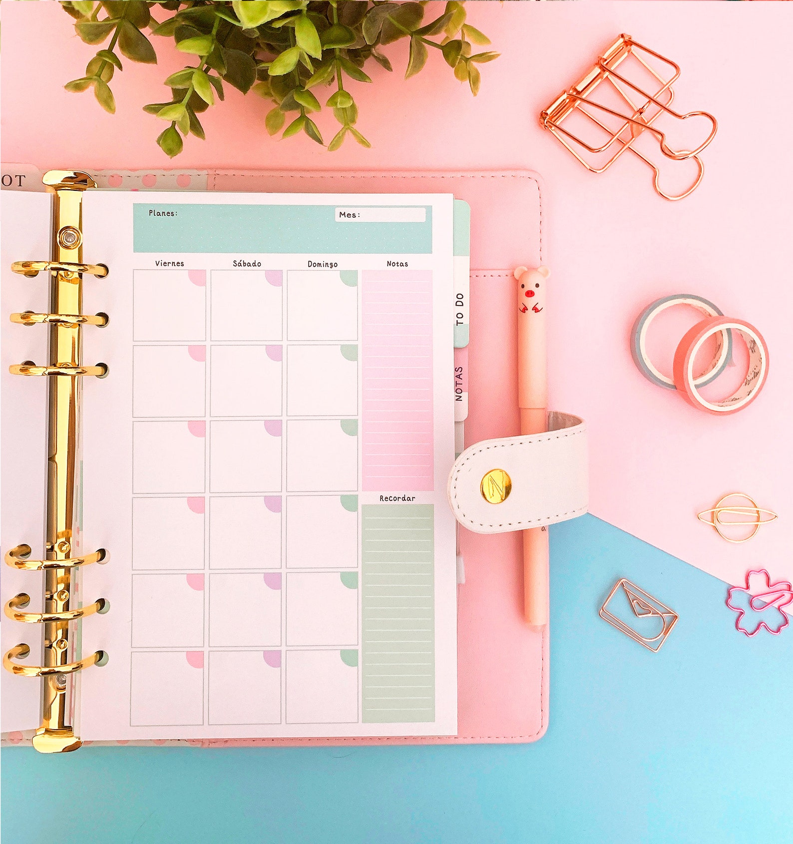 A5 Leather Personal Pink Planner | 6 Ring - Naibook - Etsy