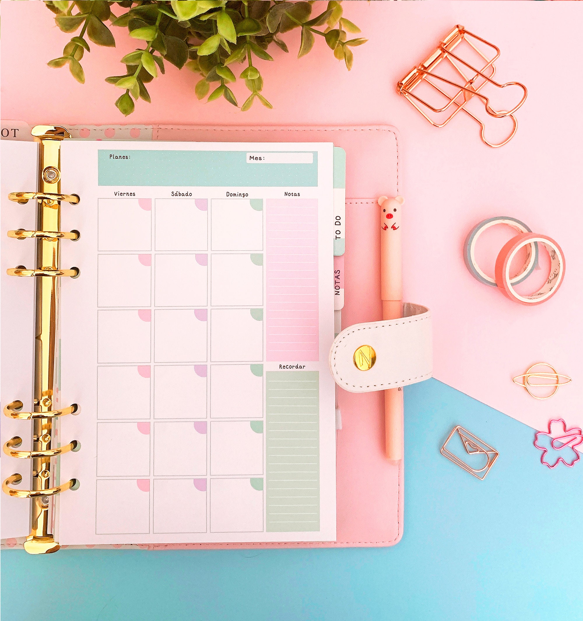 A5 Leather Personal Pink Planner | 6 Ring - Naibook - Etsy