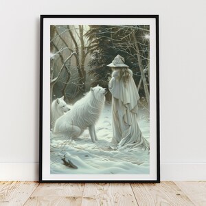 White Winter Witch Wolves Art Print Fantasy Snow Queen Enchantress Art ...