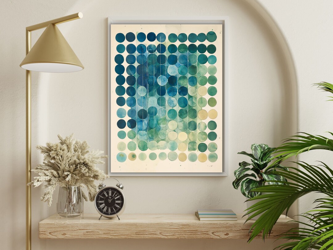 Retro Blue Green Watercolor Wall Art Canvas Watercolor Home Decor ...