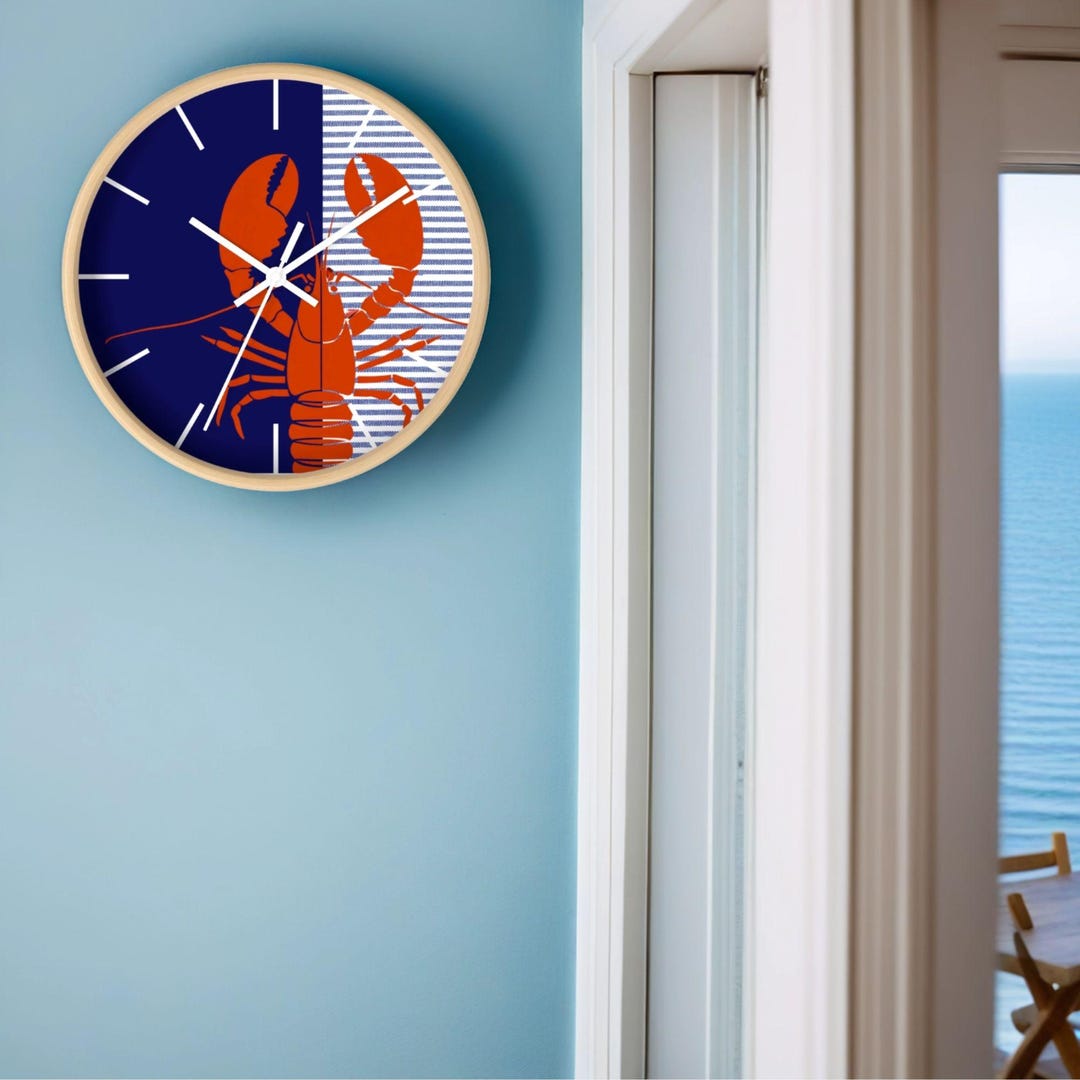 Nautical Wall Clock, Lobster Decor, Coastal Theme, New England Design ...