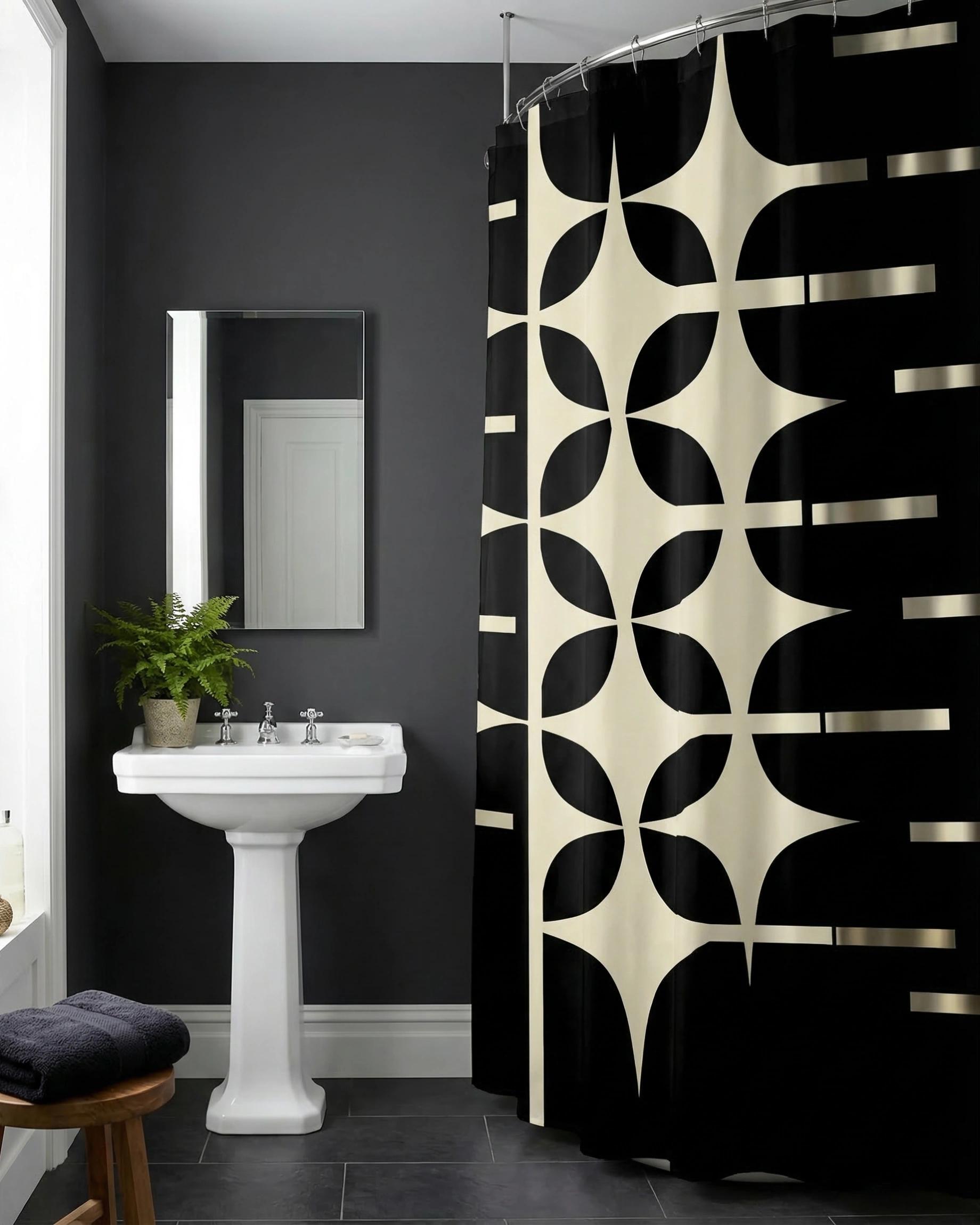 Modern Art Shower Curtain Black Graphic Shower Curtain Contemporary ...