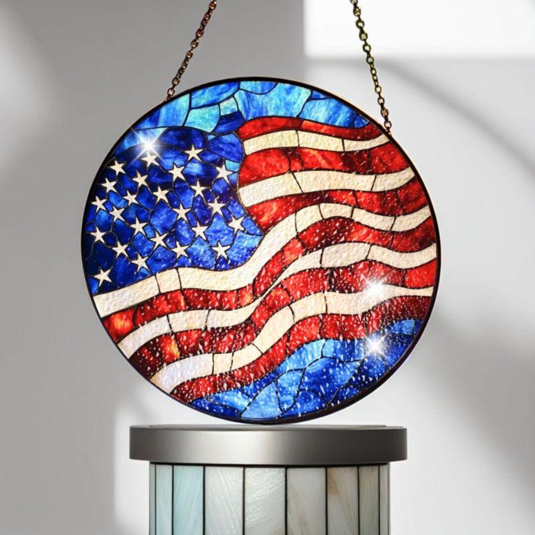 American Flag Stained Glass Suncatcher – Memorial Day Patriotic Acrylic ...