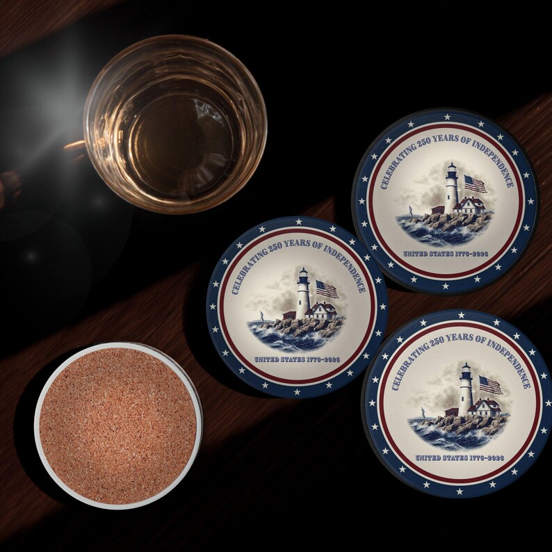 Commemorative USA 250th Anniversary Coaster – Patriotic Lighthouse ...