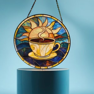 Morning Coffee Suncatcher Gift Idea Colorful Window Decor Stained Glass ...