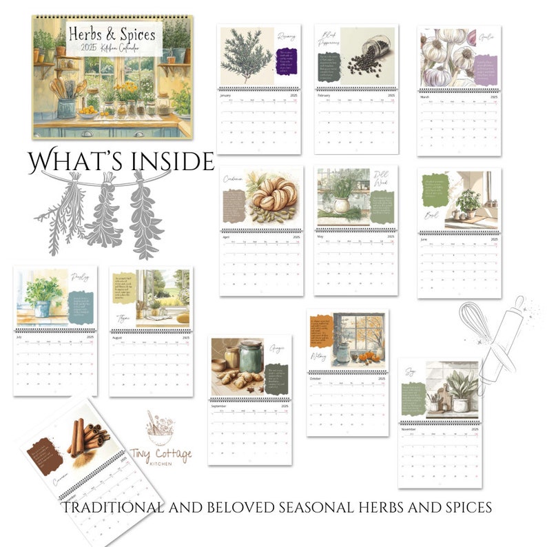 2026 Kitchen Calendar Cooking Herbs Spices Cottage Core Calendar for ...