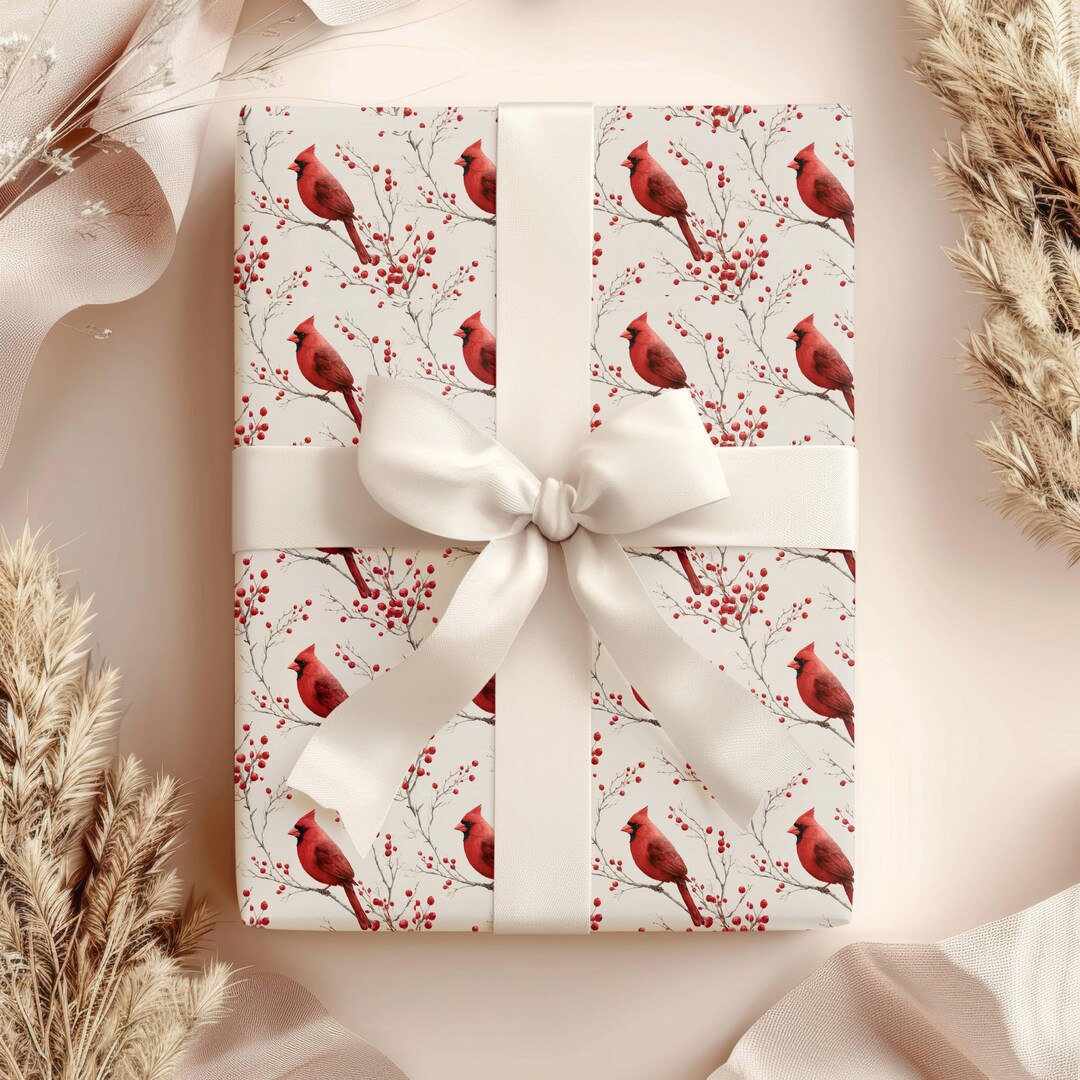 Cardinal Gift Wrap Set With Matching Tags Winter Bird Wrapping Paper ...