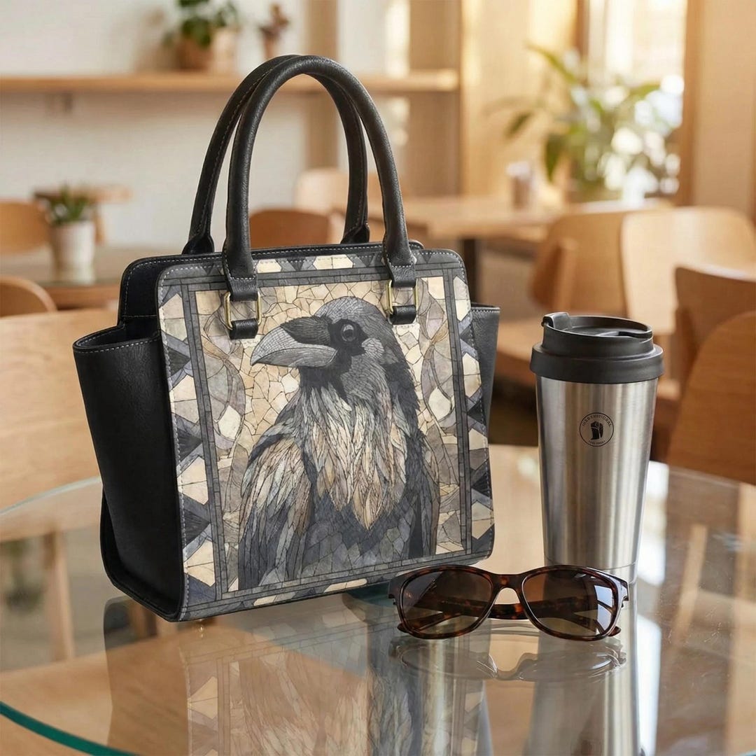 Raven Mosaic Crossbody Handbag | Gothic Bird Art Purse | Black & Ivory ...