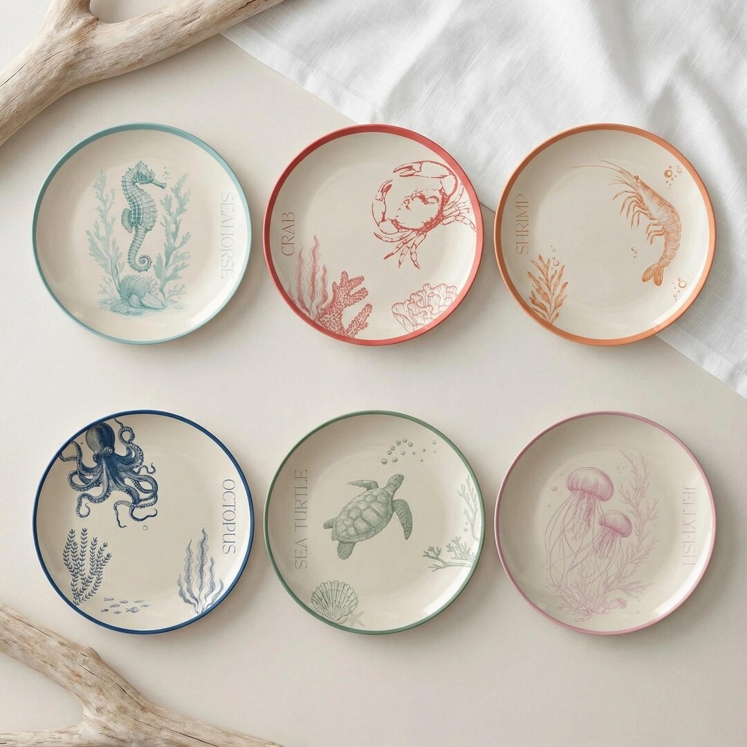 Coastal Nautical Dinner Plates, 10 Inch Indoor Outdoor Plates | Sea ...