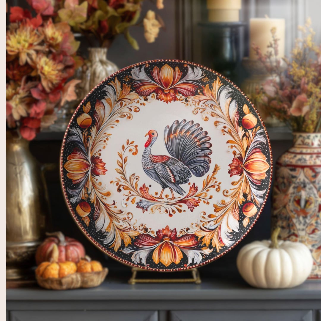 Thanksgiving Turkey Dinner Plate – 10" Holiday Harvest Plate ...