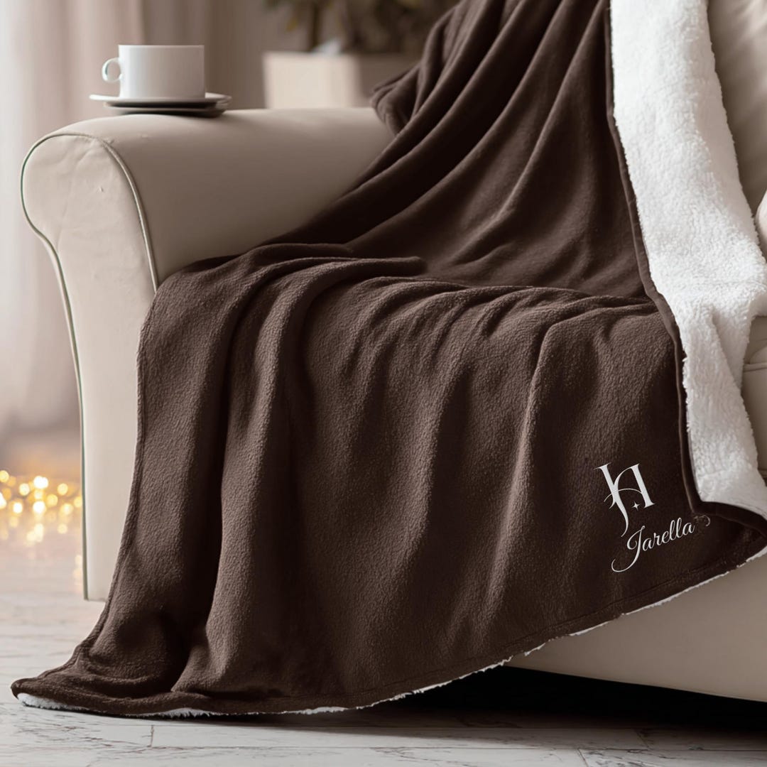 Custom Monogram Sherpa Blanket, Luxury Personalized Gift for Him or Her ...