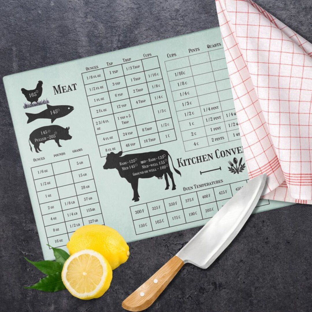 Kitchen Conversion Chart Cutting Board Functional Cooking Essential ...