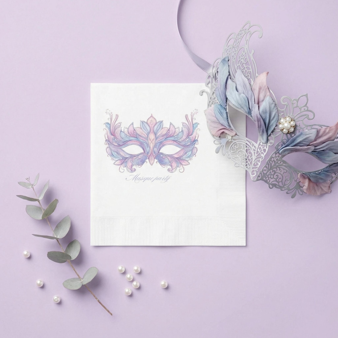Bridgerton Themed Masquerade Mask Napkins | Watch Party White Cocktail ...