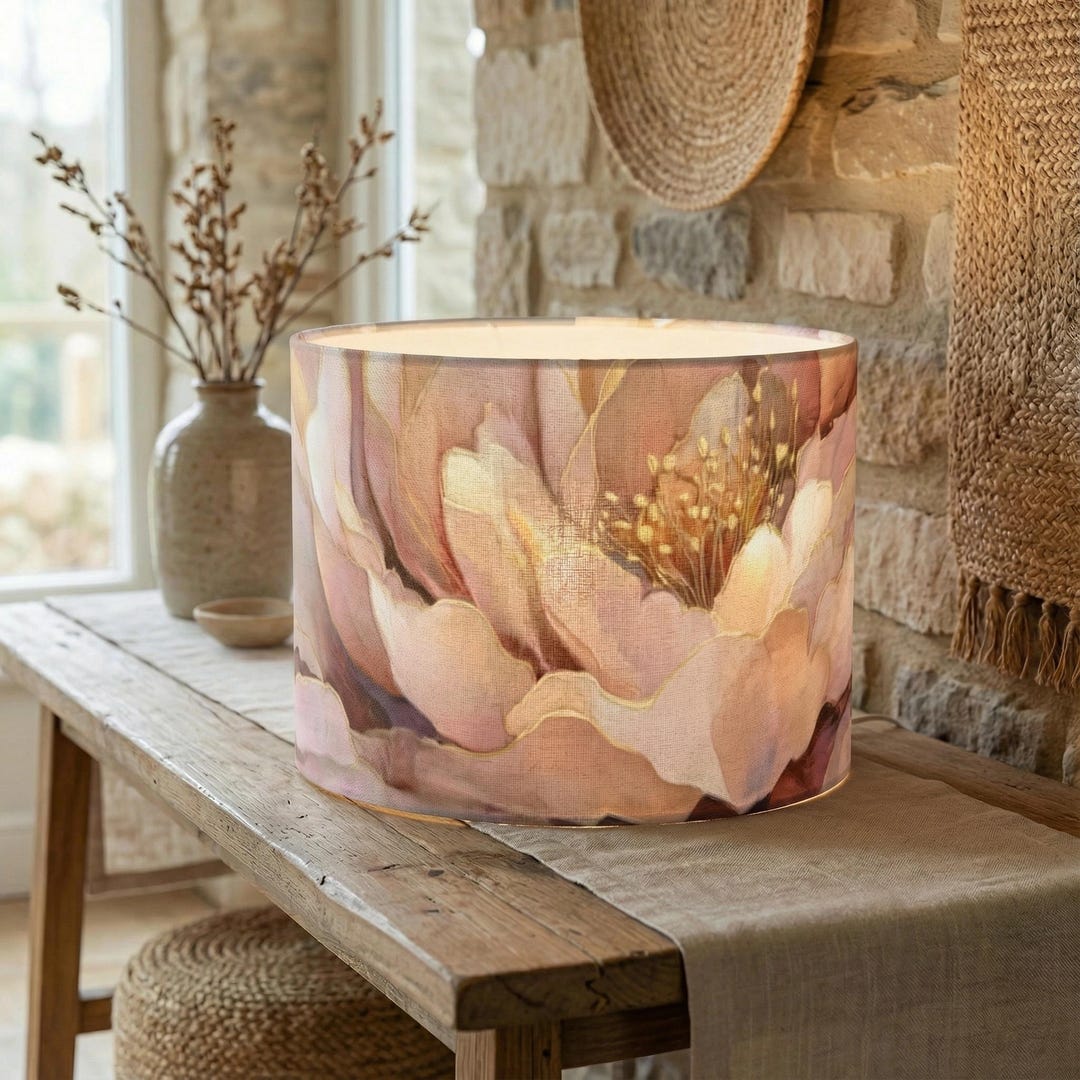 Pink Peony Art Lampshade – Floral Art Linen Panorama Shade (two Sizes ...