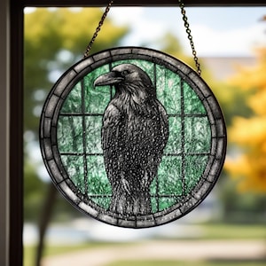 Raven Crow Gothcore Stained Glass Style Suncatcher for Window Hanging ...
