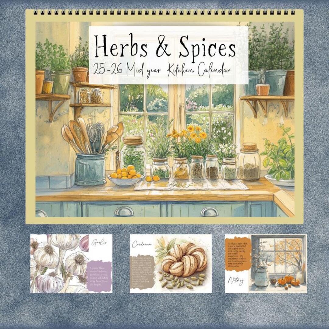 2025 Mid Year Kitchen Calendar Cooking Herbs Spices Cottage Core ...