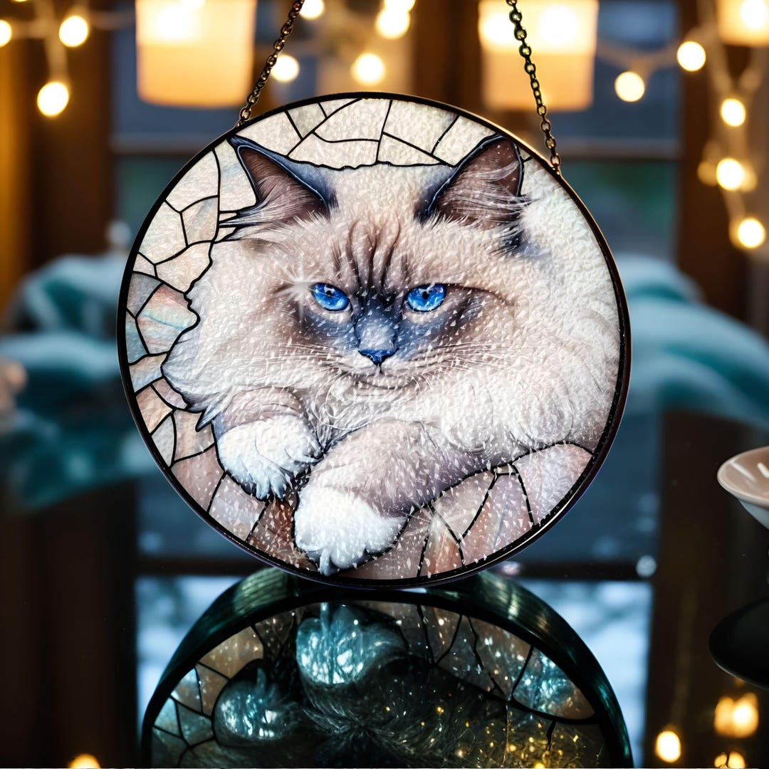 Blue Point Mitted Ragdoll Cat Suncatcher Cat Mom Gift Blue Eye Fluffy ...