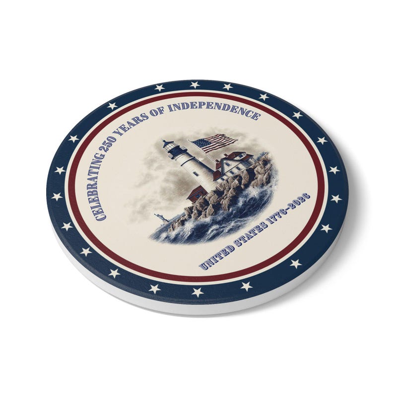 Commemorative USA 250th Anniversary Coaster – Patriotic Lighthouse ...