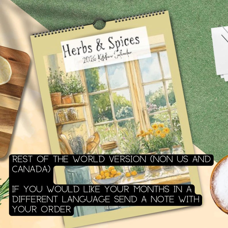 2026 Kitchen Calendar Cooking Herbs Spices Cottage Core Calendar for ...