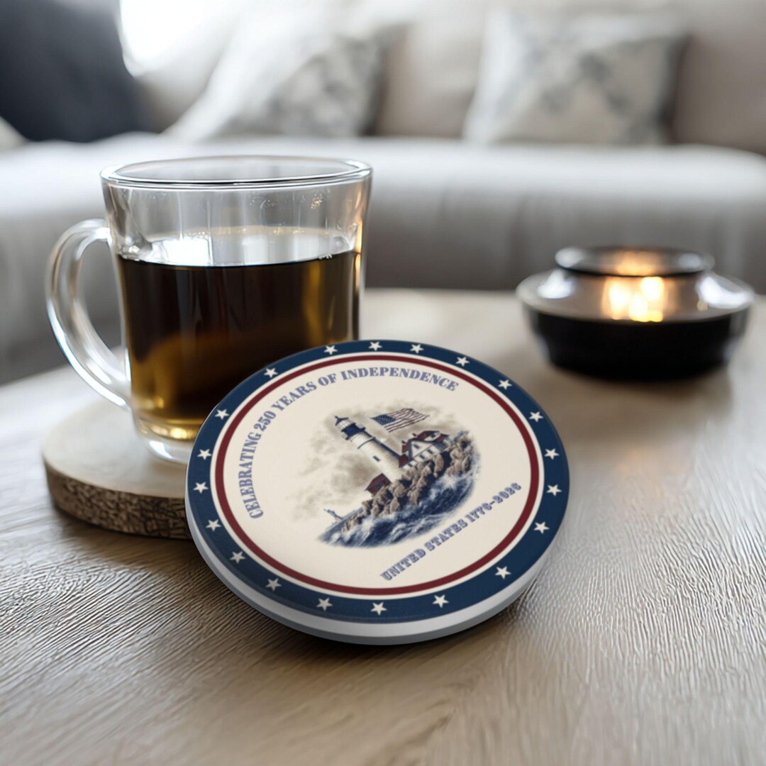 Commemorative USA 250th Anniversary Coaster – Patriotic Lighthouse ...