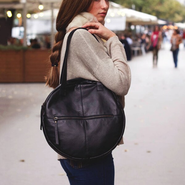 Round Leather Bag - Etsy