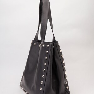 Stud Bag, Black Leather Tote, Studded Leather Bag, Full Grain Leather ...