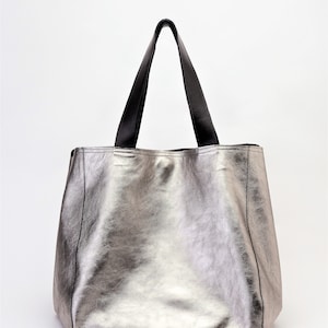 Extra Large Tote Bag, Silver Leather Tote, Oversized Bag Handmade With ...