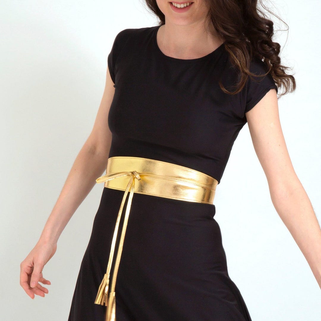 Gold Obi Belt, Wide Gold Belt, Golden Waist Belt, Leather Wrap Belt ...